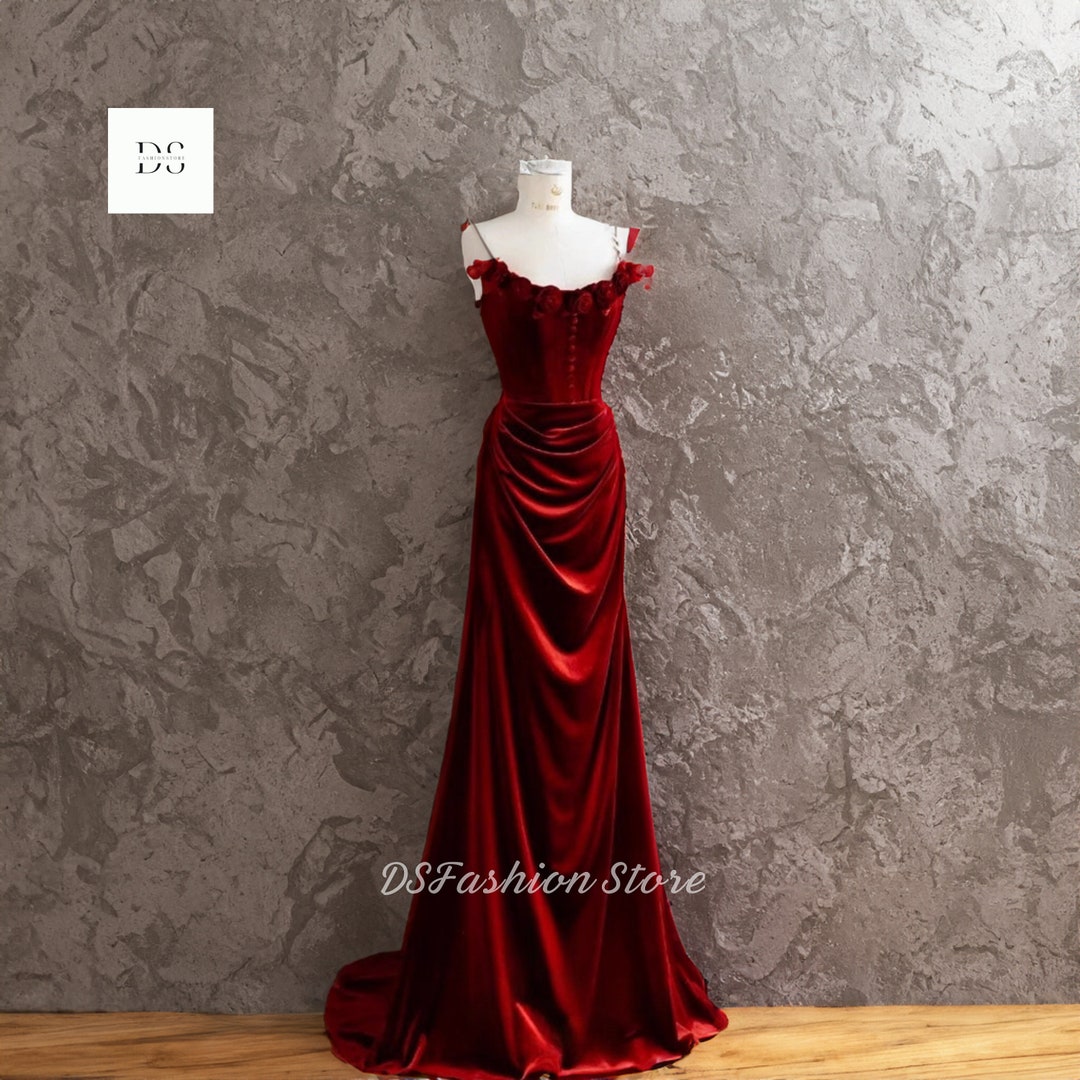 Red Velvet Ross Prom Dress, New Chinese Style Dress, Elegant Toasting ...