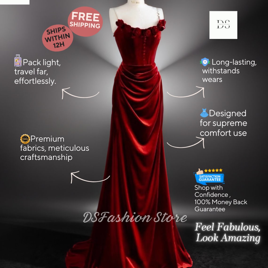 Red Velvet Ross Prom Dress, New Chinese Style Dress, Elegant Toasting ...