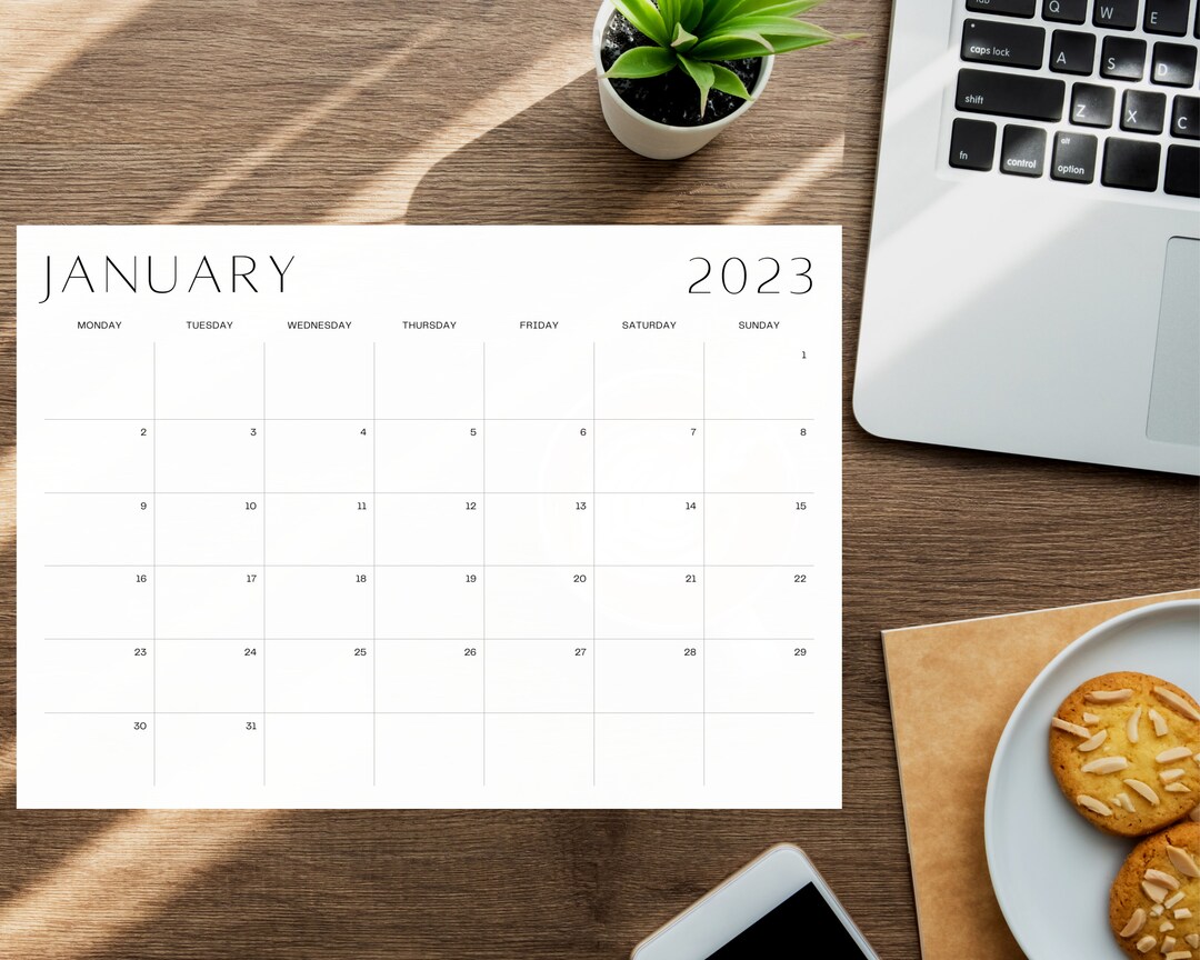 2023 Monthly Calendar Printable, Digital Monthly Planner, Minimalist ...