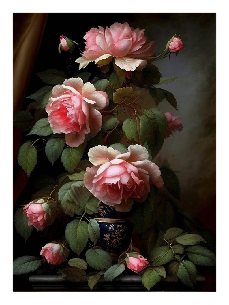 Dutch Roses: Printable Vintage Style Flowers Painting Digital Download ...