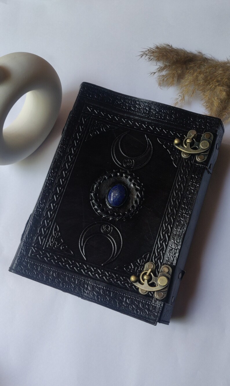 Personalized Leather Journal: Triple Moon Stone Embossed Book of ...