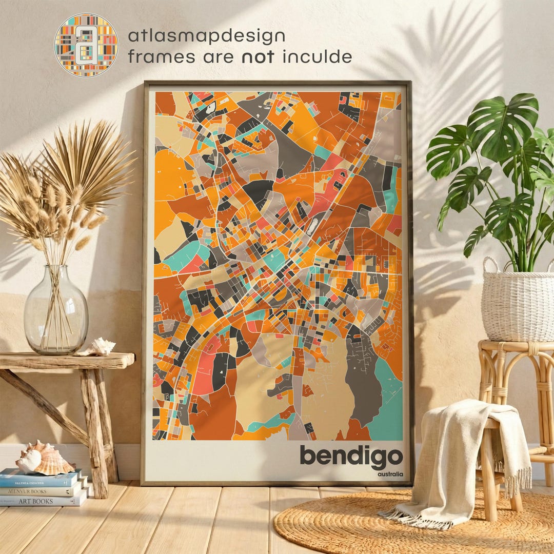 Bendigo Australia Map Print, Colorful Minimalist Australia City Office ...