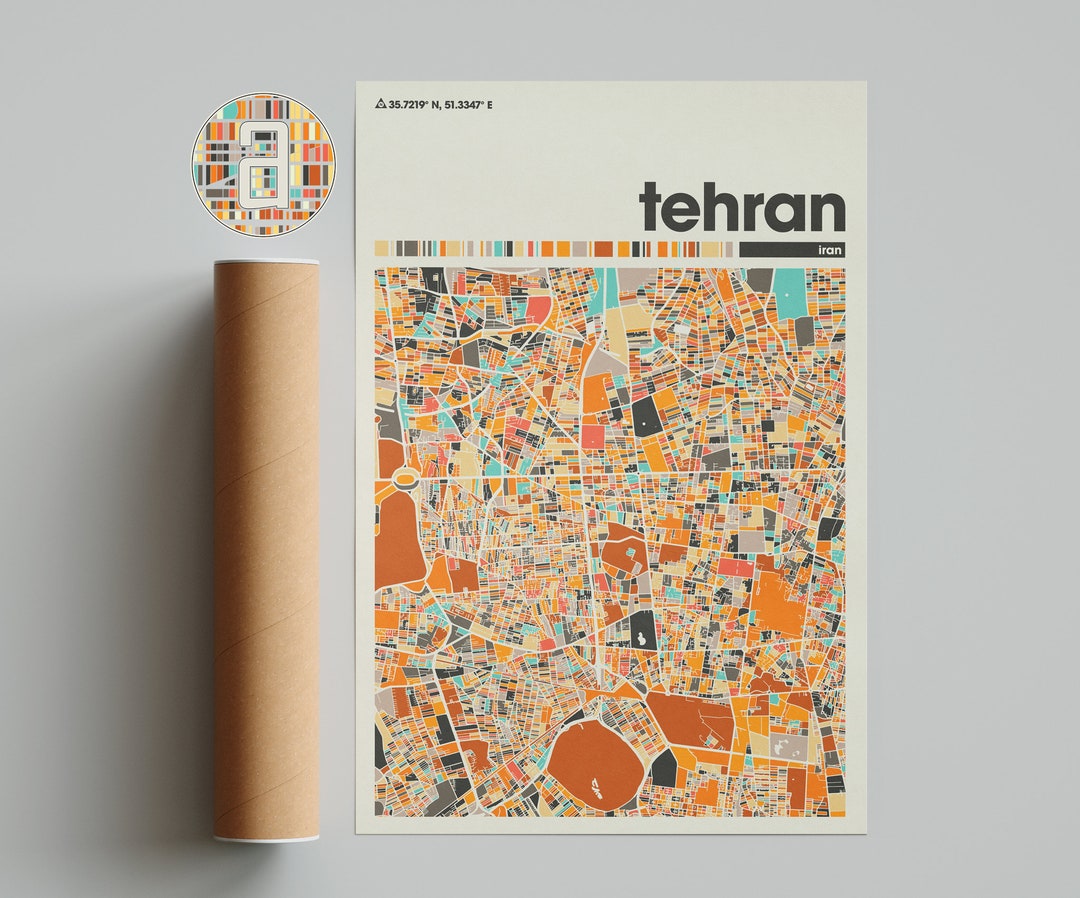 Tehran Colorful Map, City of Tehran Map, Tehran Minimalist Map, Tehran ...