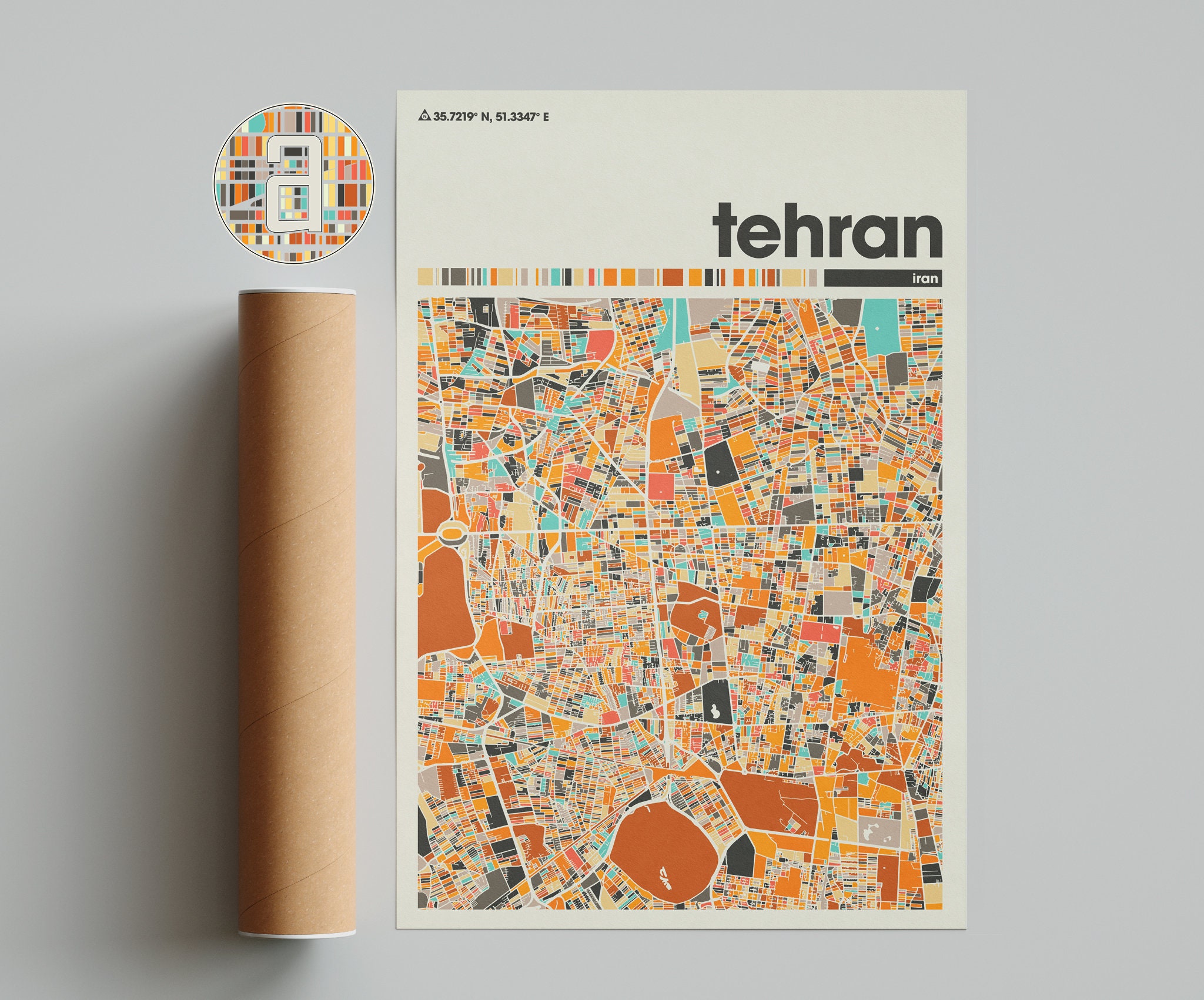 Tehran Colorful Map, City of Tehran Map, Tehran Minimalist Map, Tehran ...