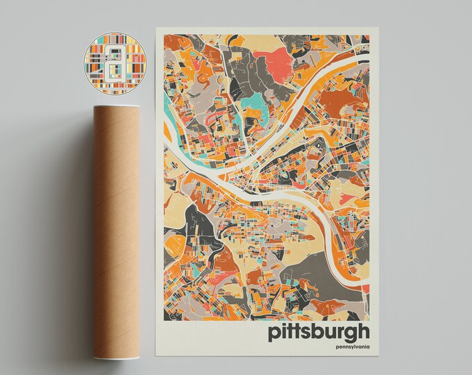 PITTSBURGH MAP - Minimalist Pittsburgh Art Print, Customizable City Map ...