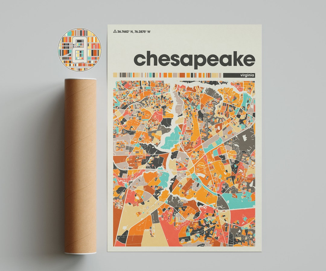 Chesapeake Colorful Map, City of Chesapeake Map, Chesapeake Minimalist ...