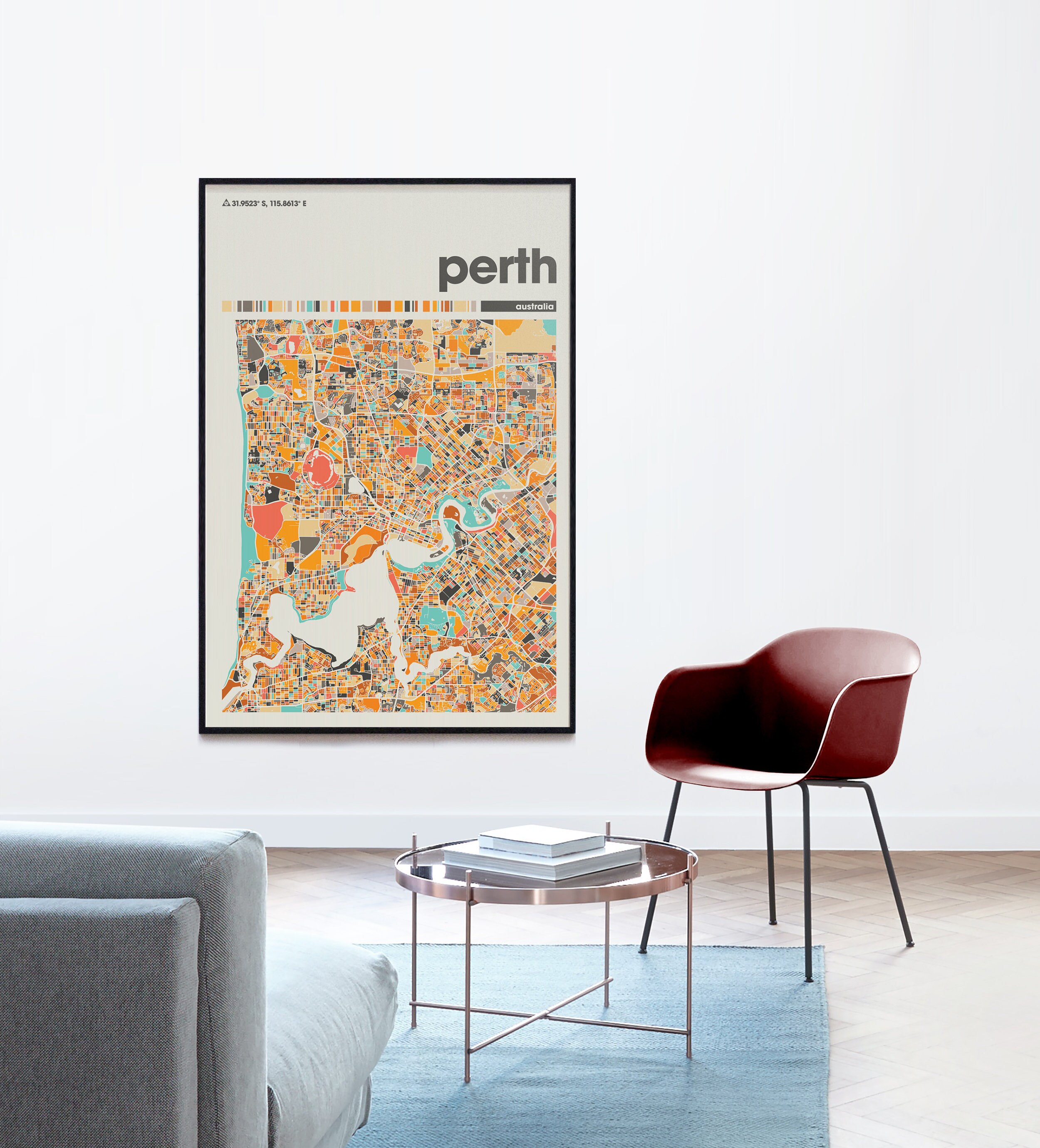 Perth Colorful Map, City of Perth Map, Perth Minimalist Map, Perth ...