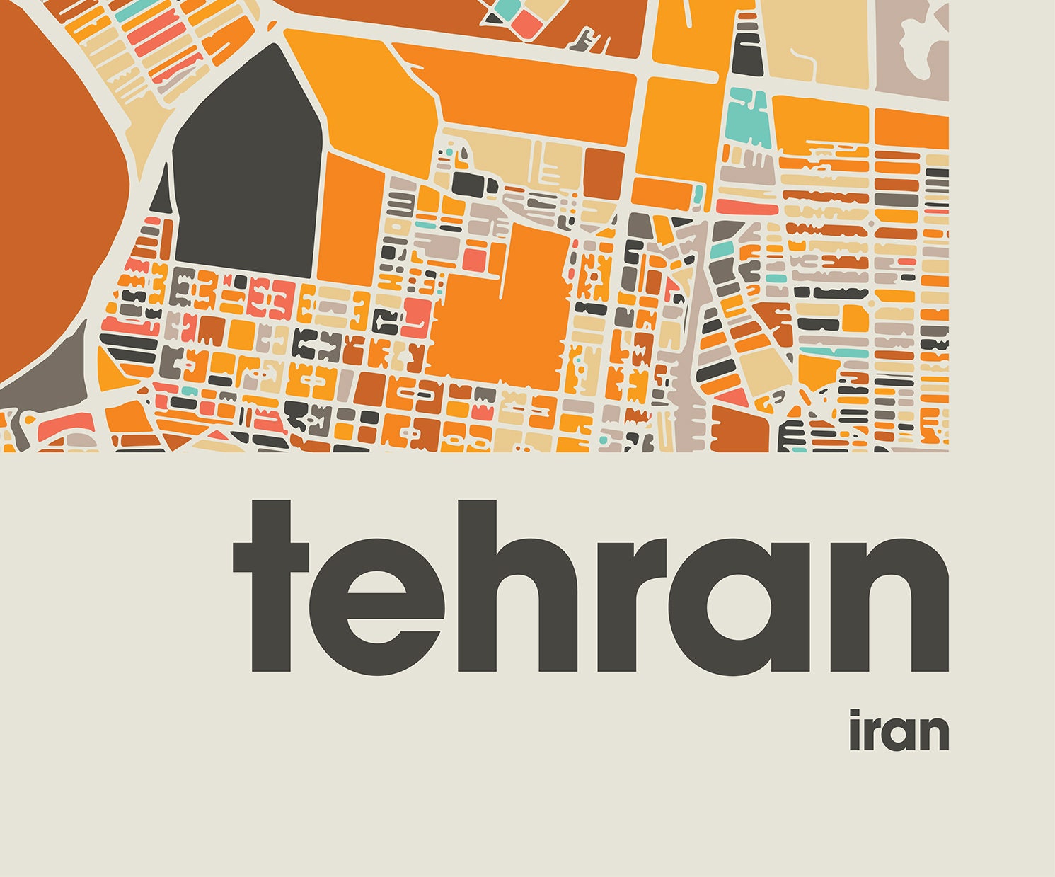Tehran Map Print, Colorful Map, Minimalist Tehran Print, Iran City Map ...