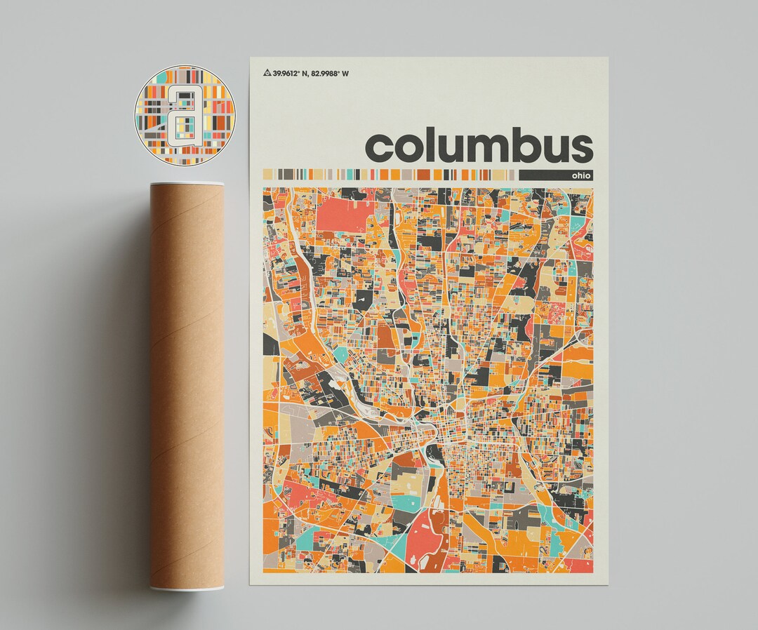 Columbus Colorful Map, City of Columbus Map, Columbus Minimalist Map ...