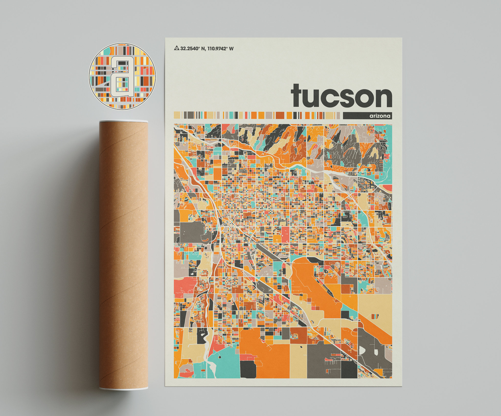 Tucson Colorful Map, City of Tucson Map, Tucson Minimalist Map, Tucson ...