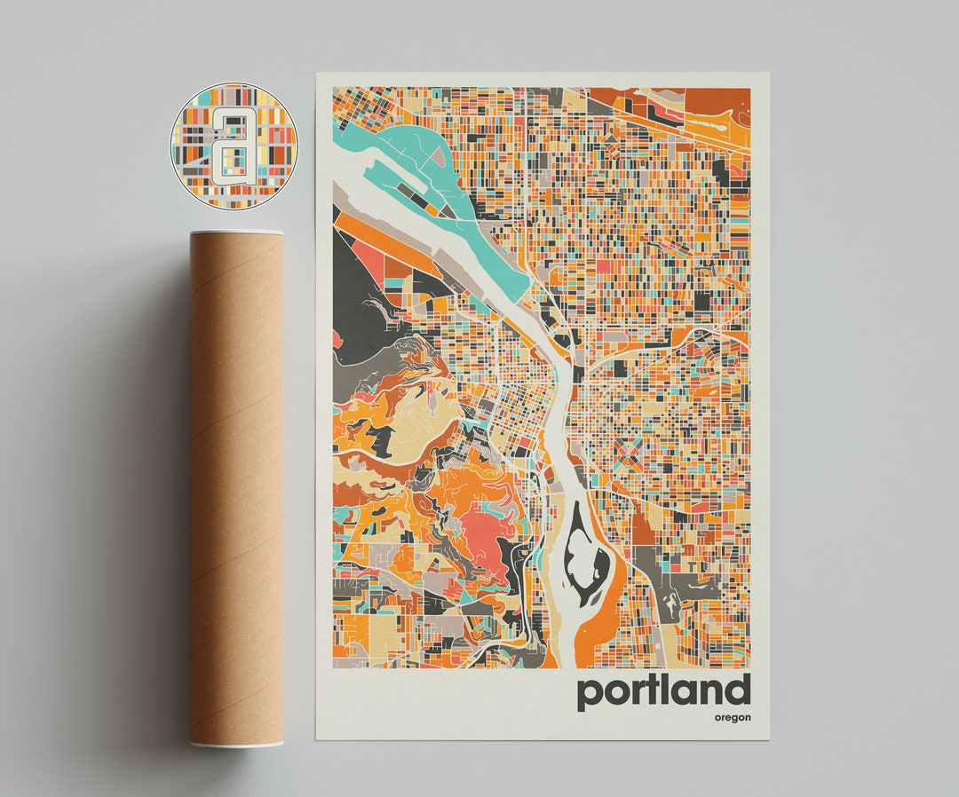 Portland Map Print, Colorful Map, Minimalist Portland Print, Oregon ...