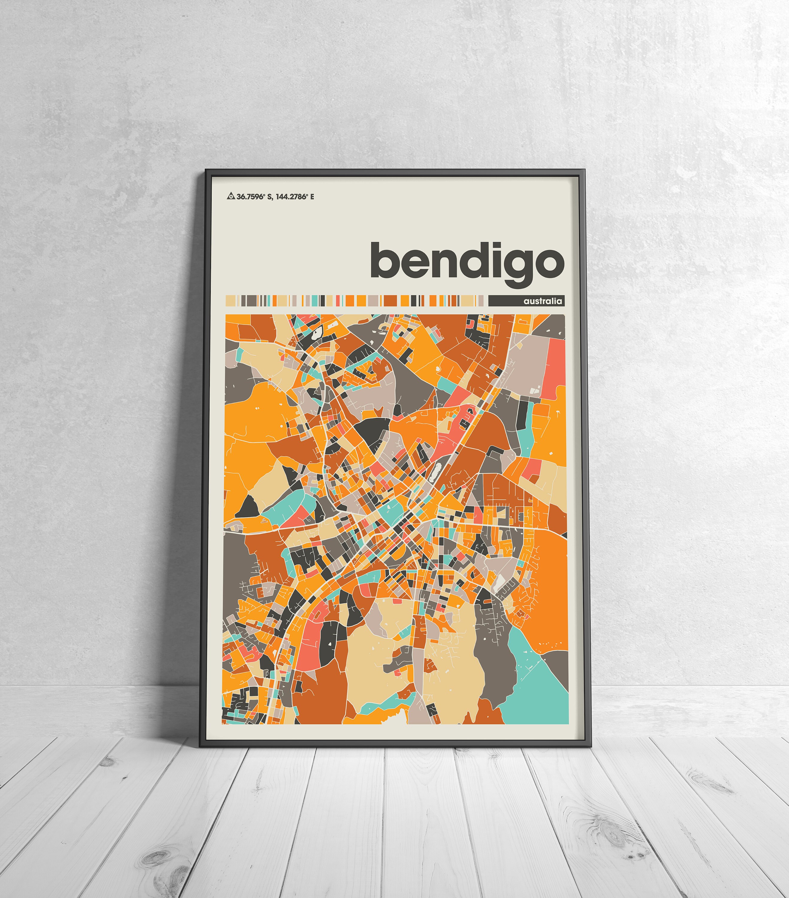 Bendigo Colorful Map City of Bendigo Map Bendigo Minimalist - Etsy