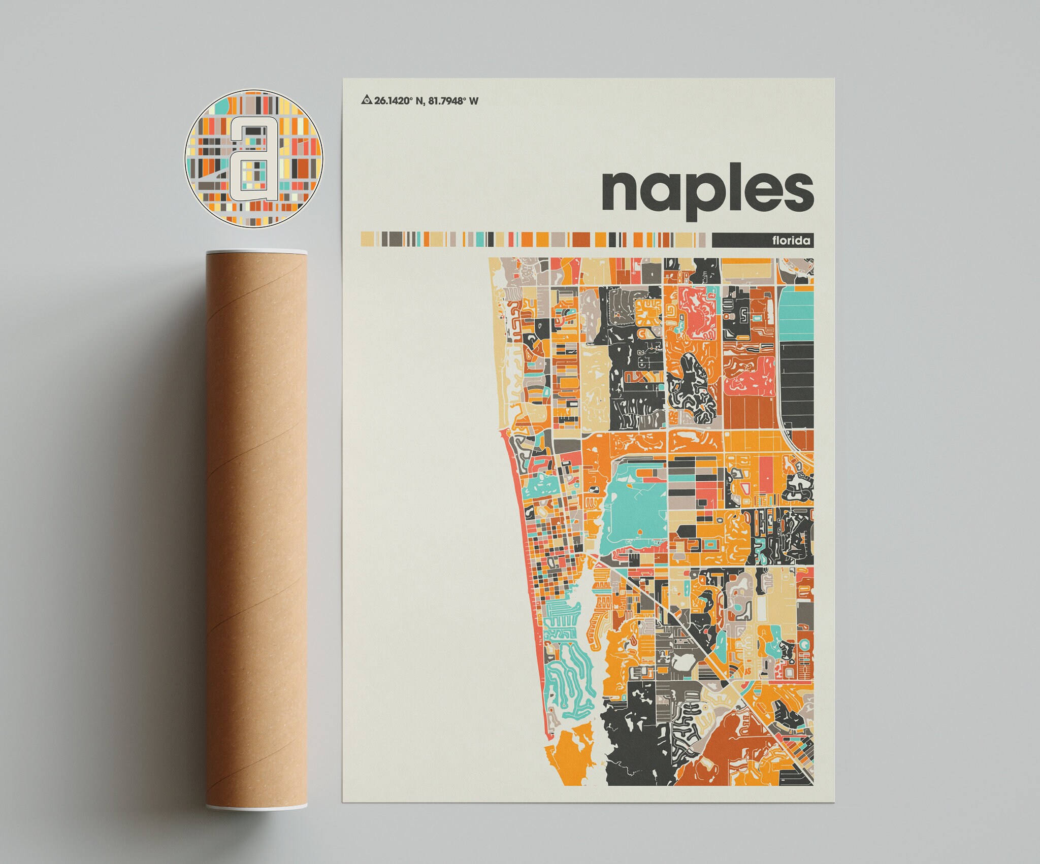 Naples Colorful Map, City of Naples Map, Naples Minimalist Map, Naples ...