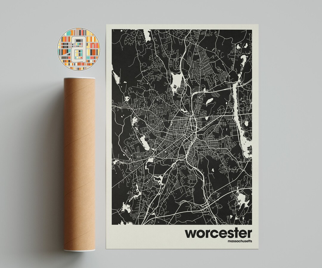 Worcester Map Worcester Map Print Minimalist Map Massachusetts Print ...
