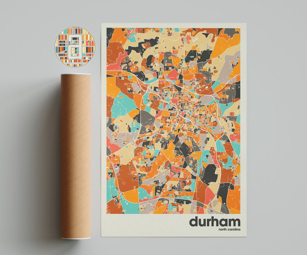 Durham Map Print, Colorful Map, Minimalist Durham Print, Durham City ...