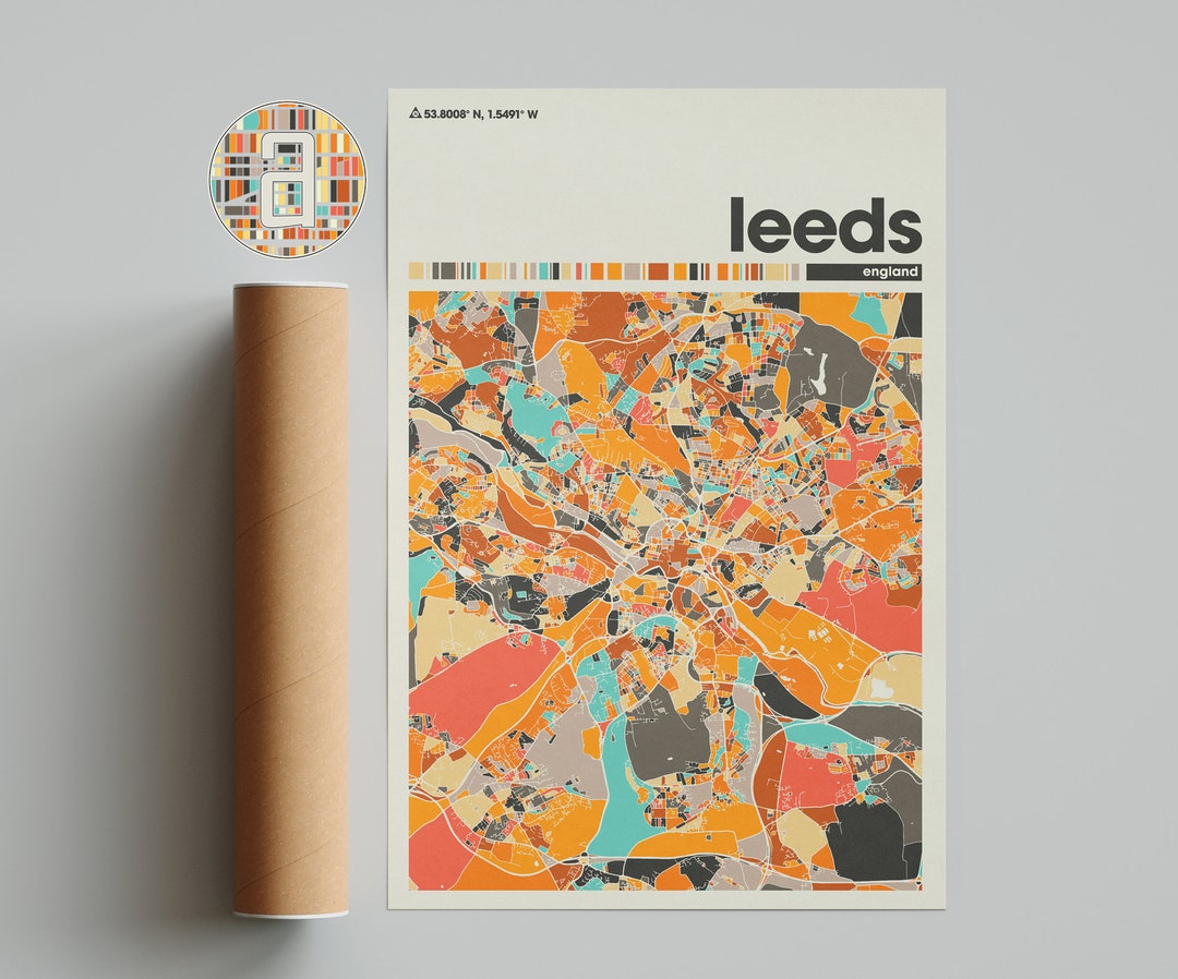 Leeds Colorful Map, City of Leeds Map, United Kingdom Minimalist Map ...