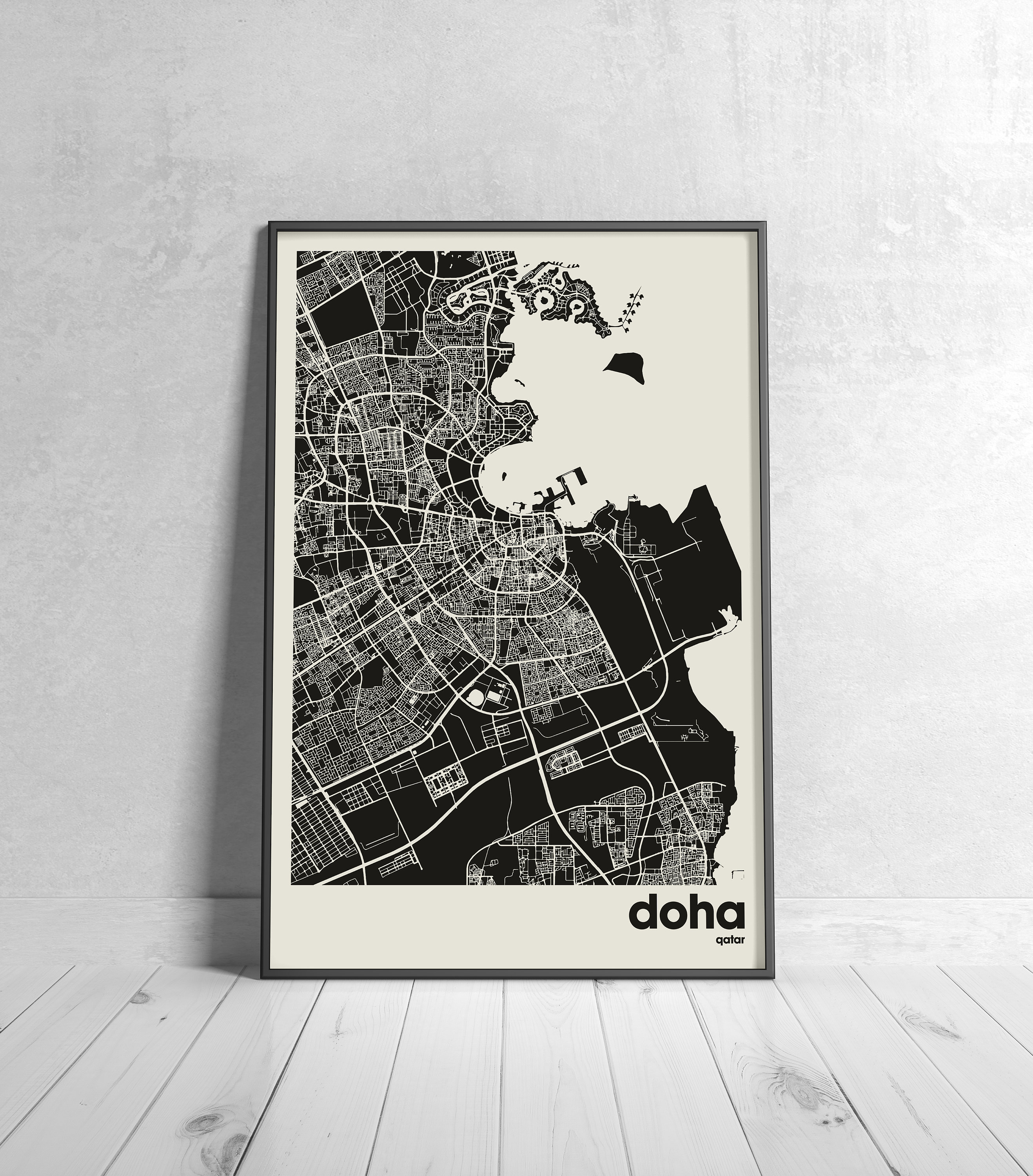 Doha Map Doha Map Print Minimalist Map Qatar Print - Etsy