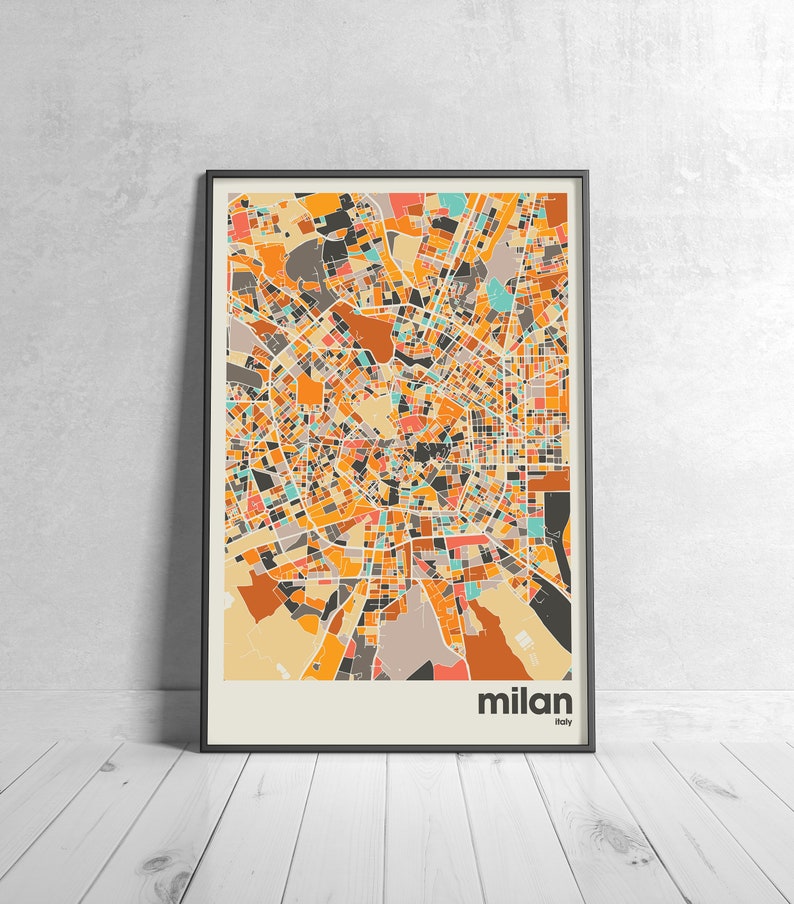 Milan Colorful Map, City of Milan Map, Milan Minimalist Map, Milan ...