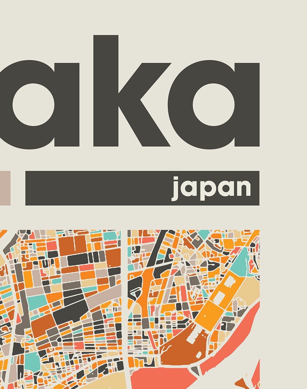 Osaka Colorful Map, City of Osaka Map, Osaka Minimalist Map, Osaka ...