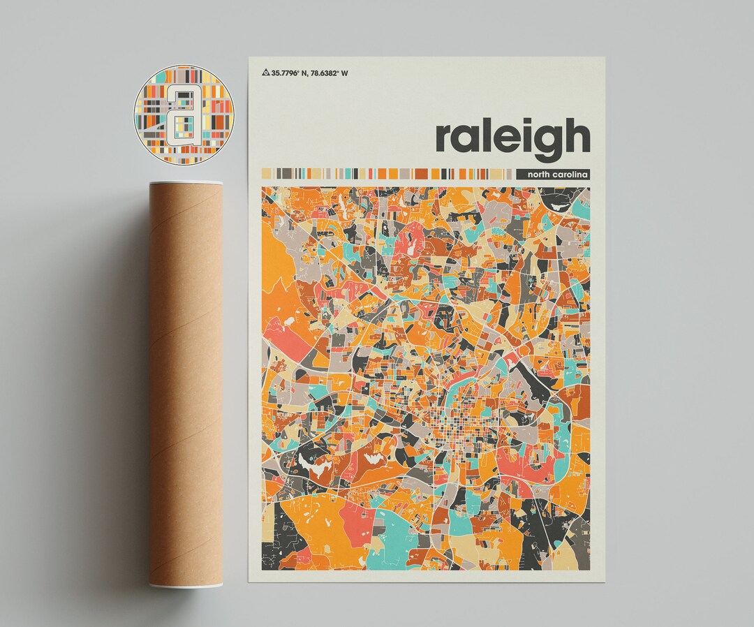 Raleigh Colorful Map, City of Raleigh Map, Raleigh Minimalist Map ...