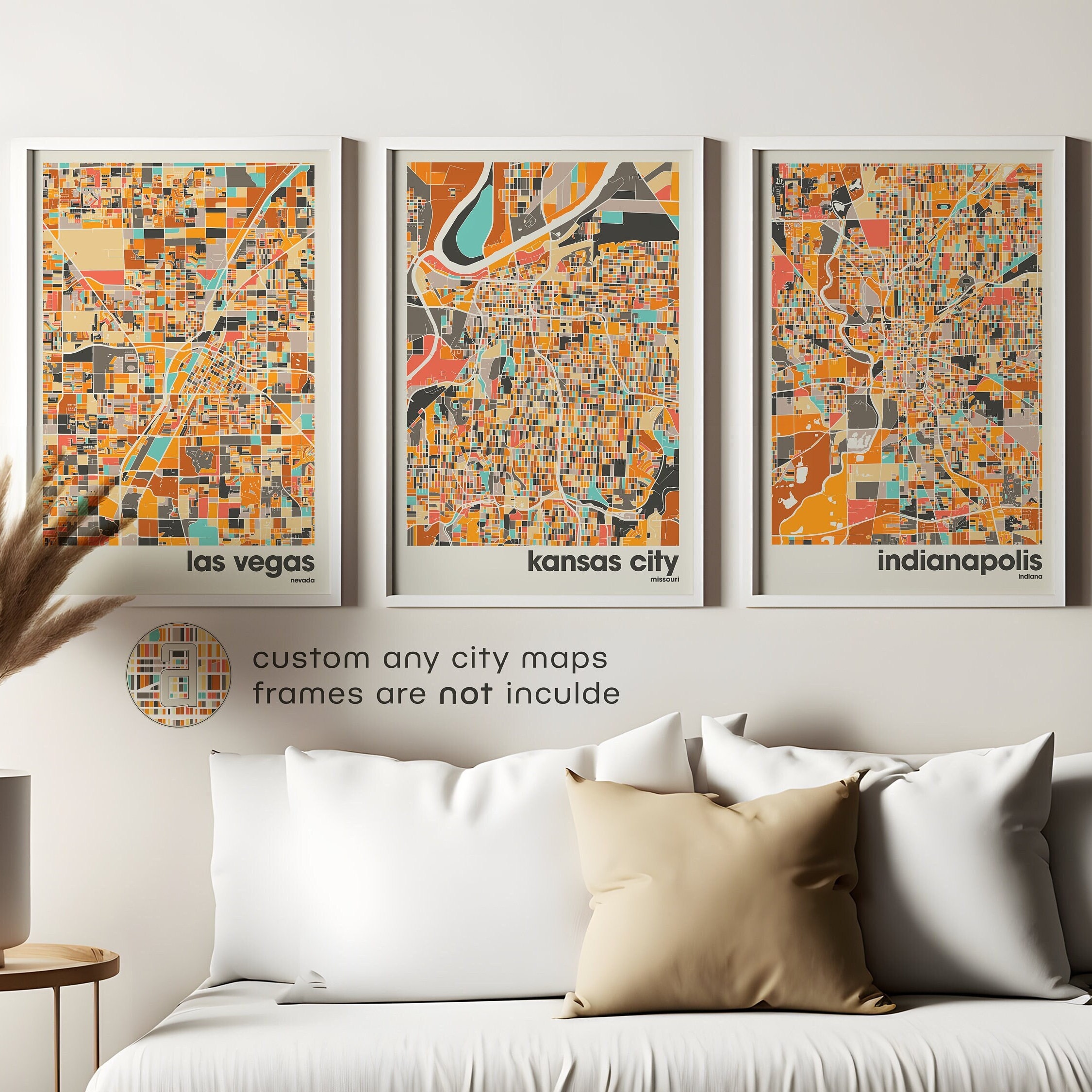 Set of 3 Maps, Travel Posters Prints, Set of 3 Wall Art, Custom Any ...