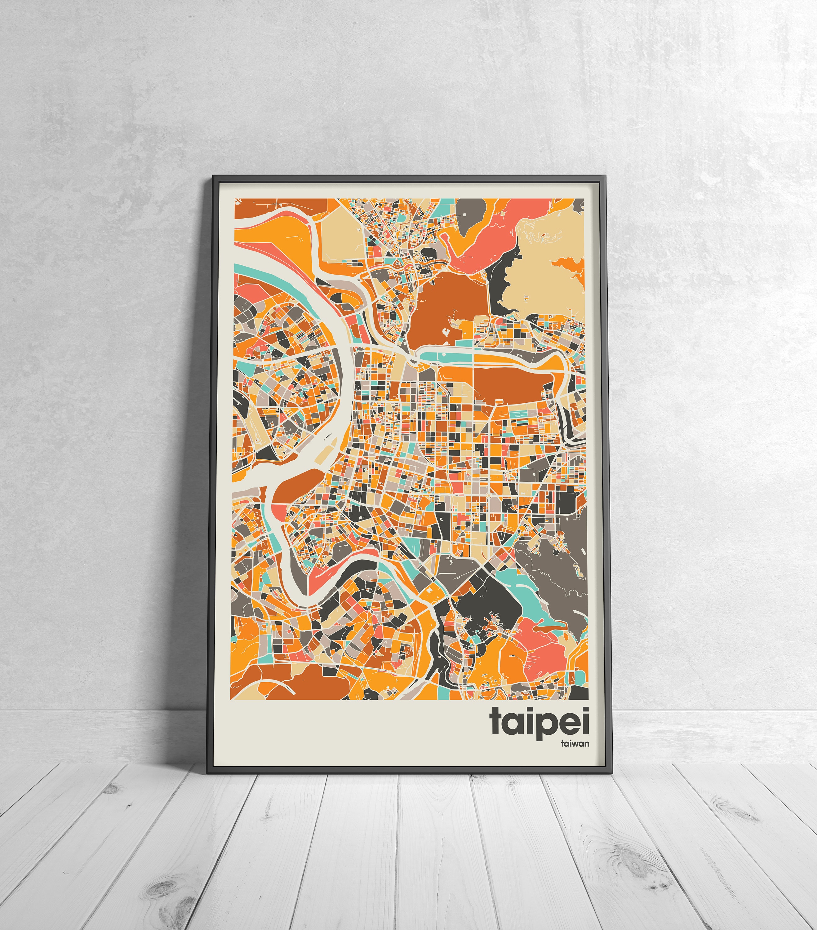 Taipei Map Print, Colorful Map, Minimalist Taipei Print, Taiwan City ...