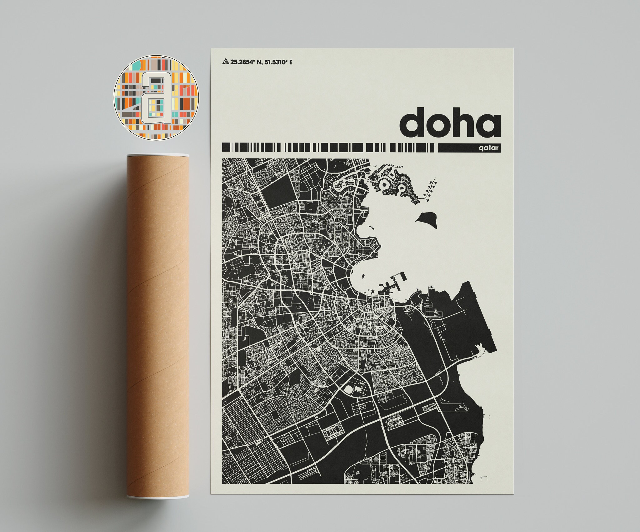 Doha City Map, Qatar City Map, Minimalist City Map, Modern City Map ...
