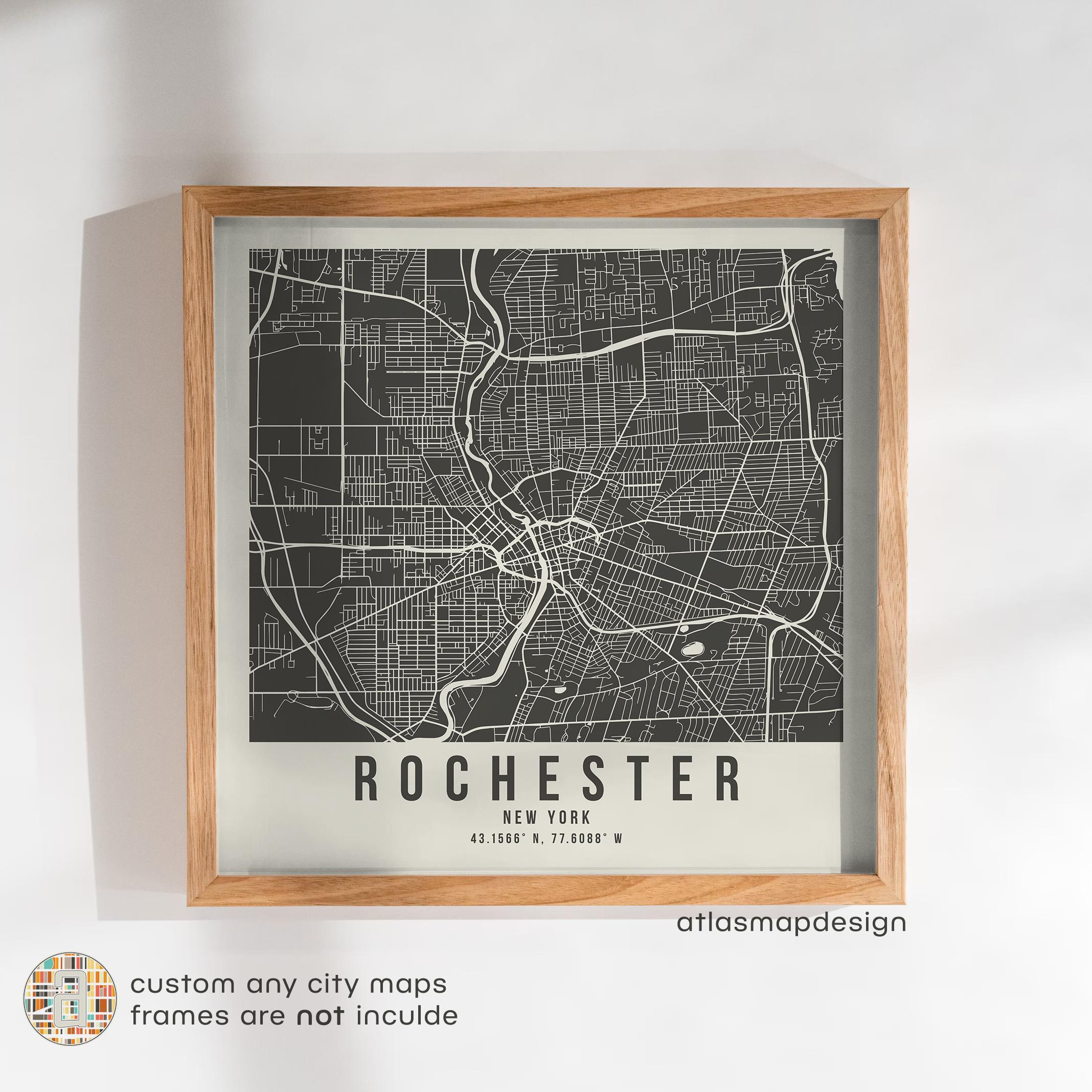 Square City Map Print Office Decor Personalized Square Map Custom ...