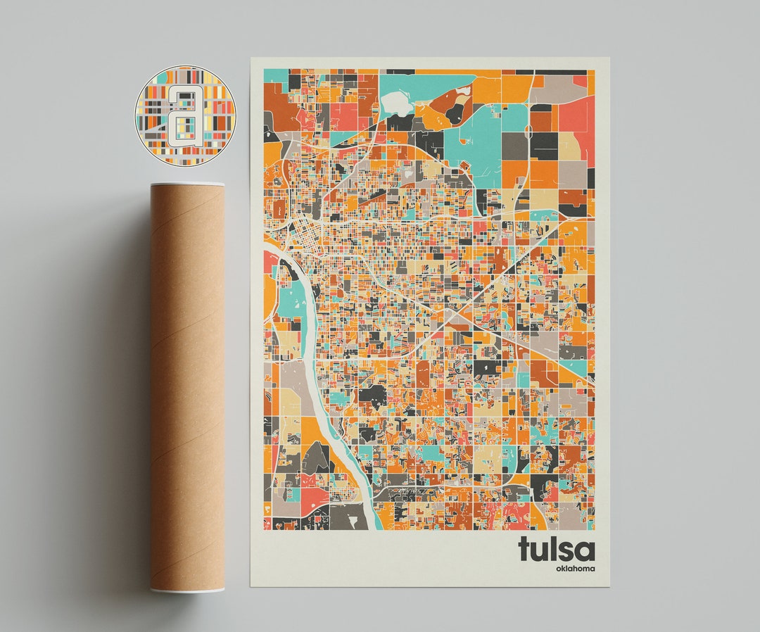 Tulsa Map Print, Colorful Map, Minimalist Tulsa Print, Oklahoma City ...