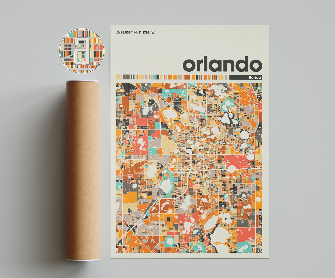 Orlando Colorful Map, City of Orlando Map, Orlando Minimalist Map ...