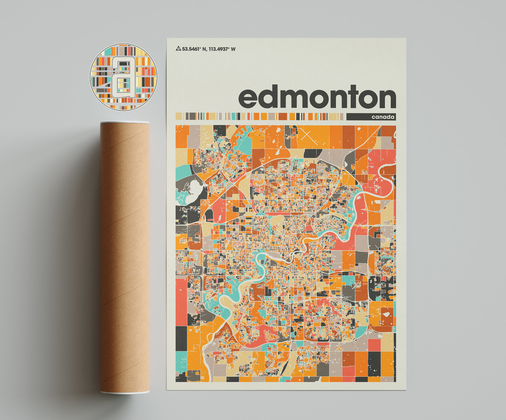 Edmonton Colorful Map, City of Edmonton Map, Edmonton Minimalist Map ...