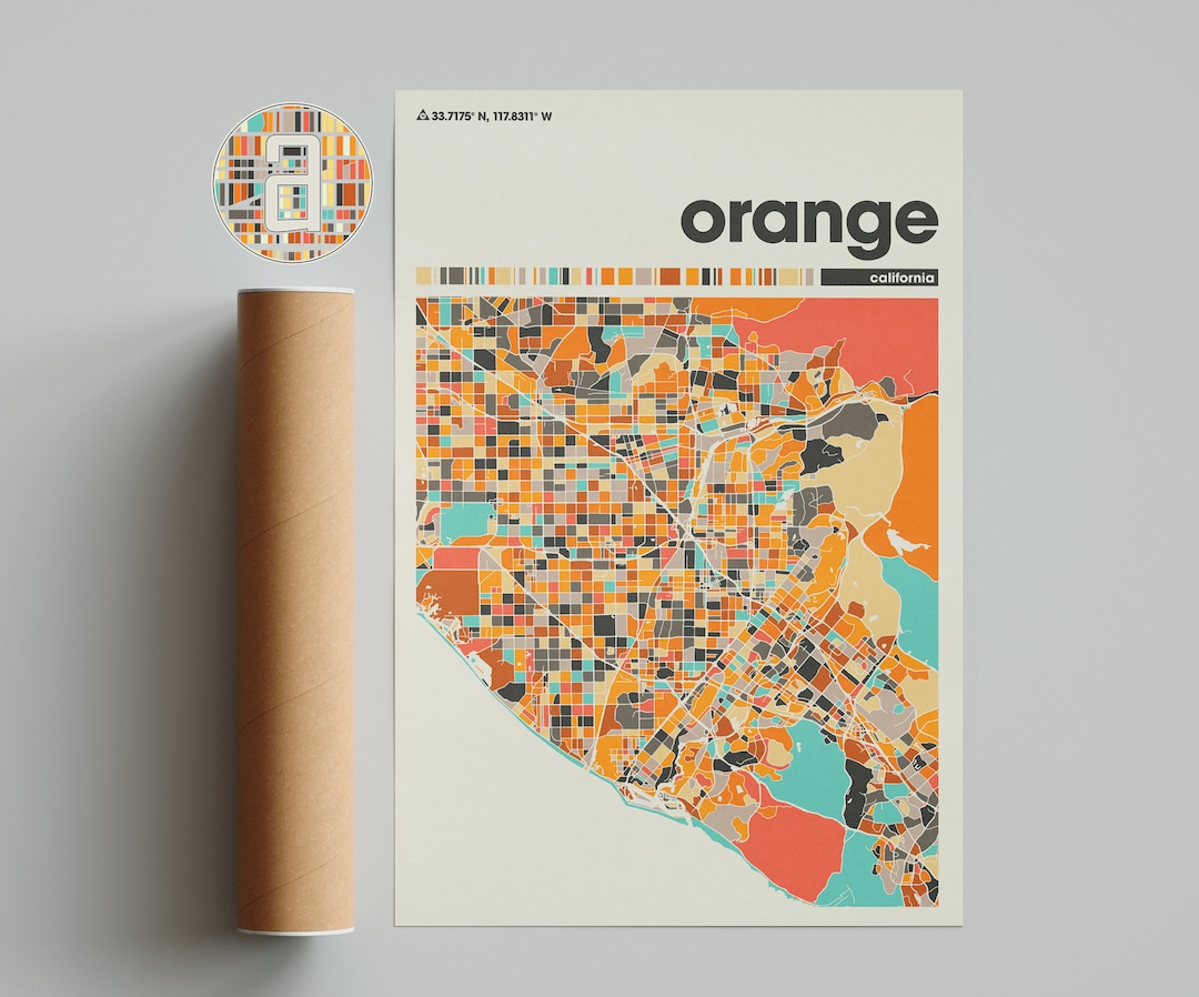 Orange Colorful Map City of Orange Map Orange Minimalist Map Orange ...