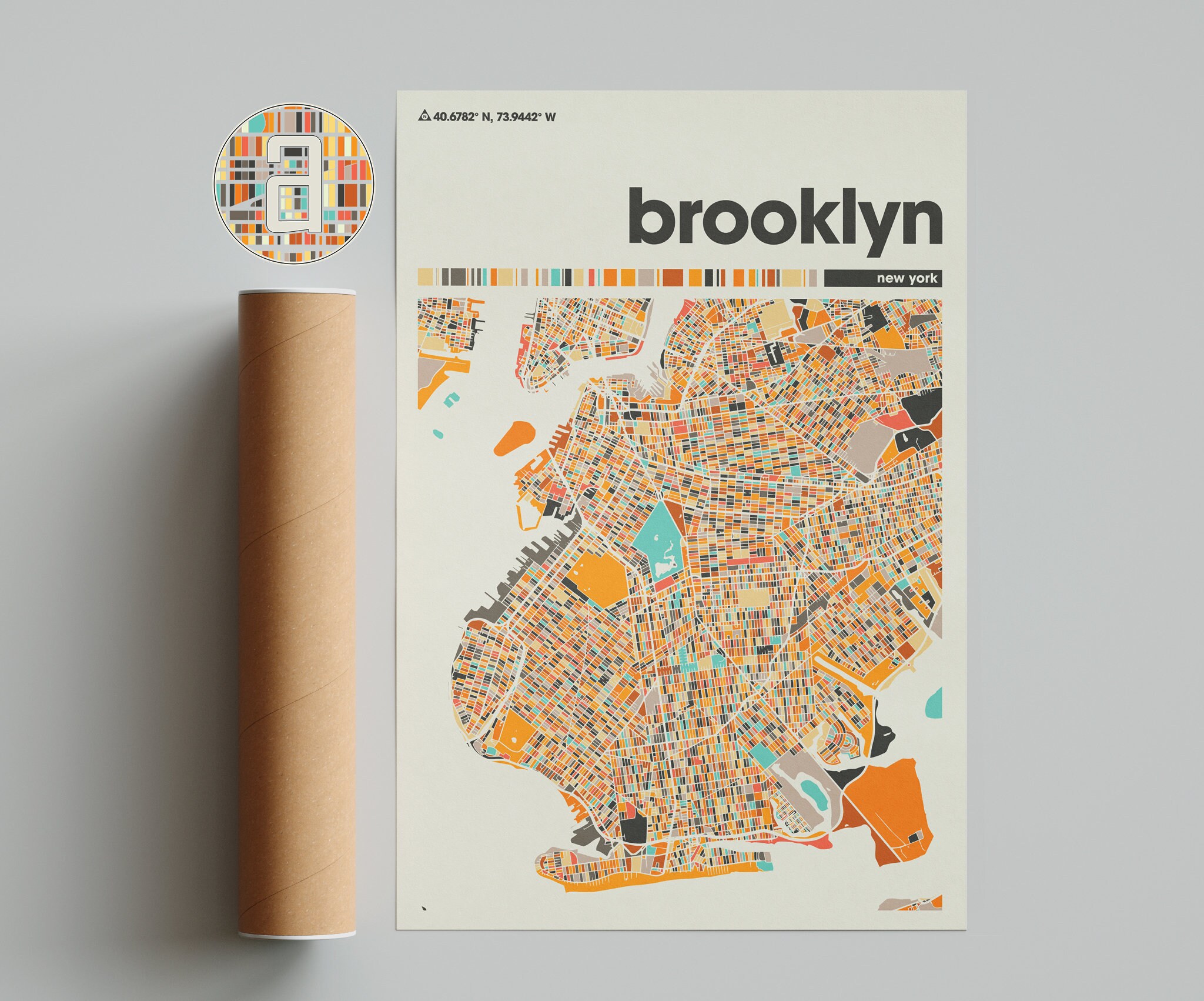 Brooklyn Colorful Map, City of Brooklyn Map, Brooklyn Minimalist Map ...