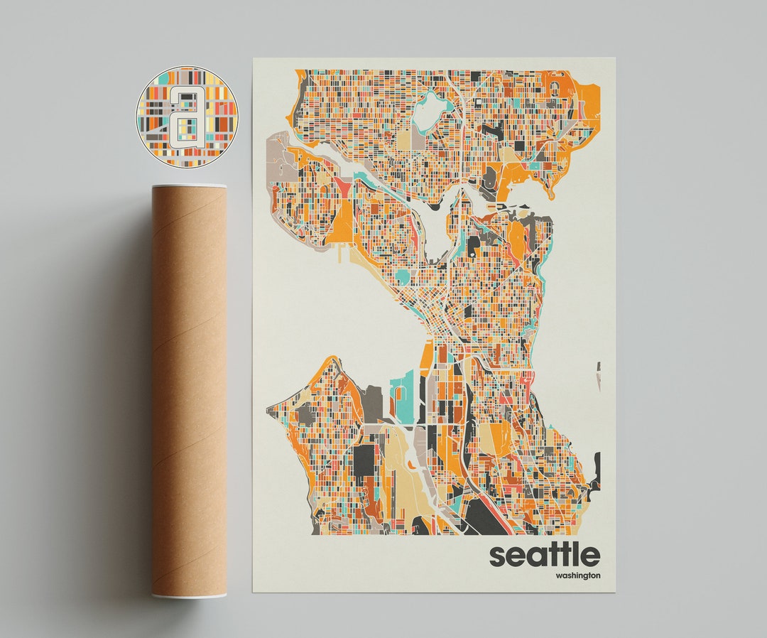 Seattle Map Print, Colorful Map, Minimalist Seattle Print, Washington ...