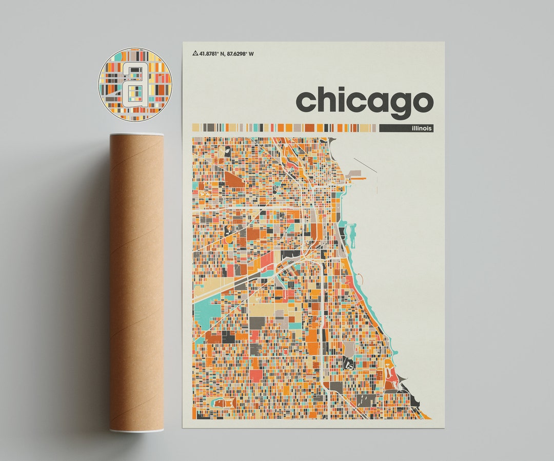 Chicago Colorful Map, City of Chicago Map, Chicago Minimalist Map ...