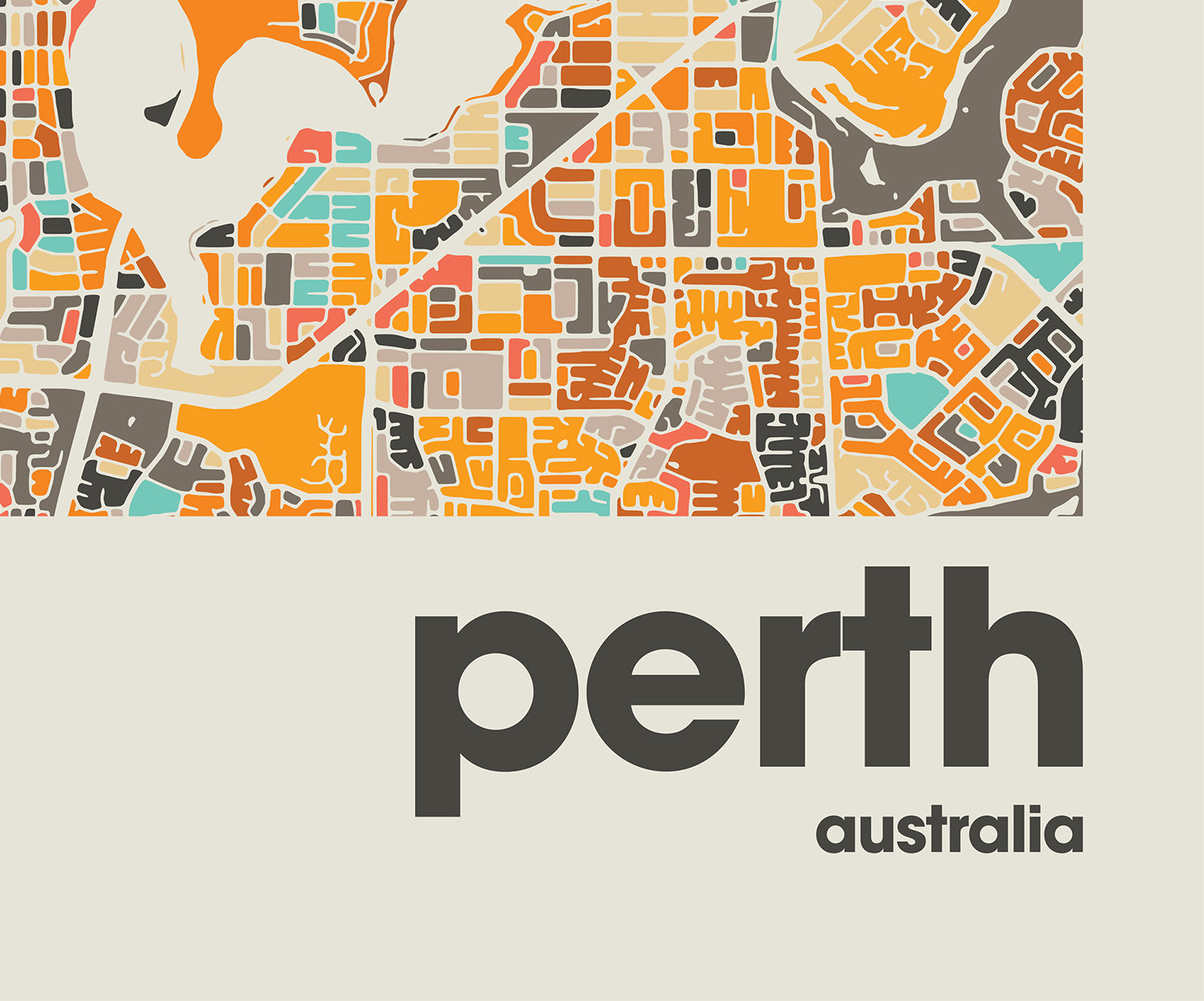 Perth Map Print, Colorful Map, Minimalist Perth Print, Australia City ...