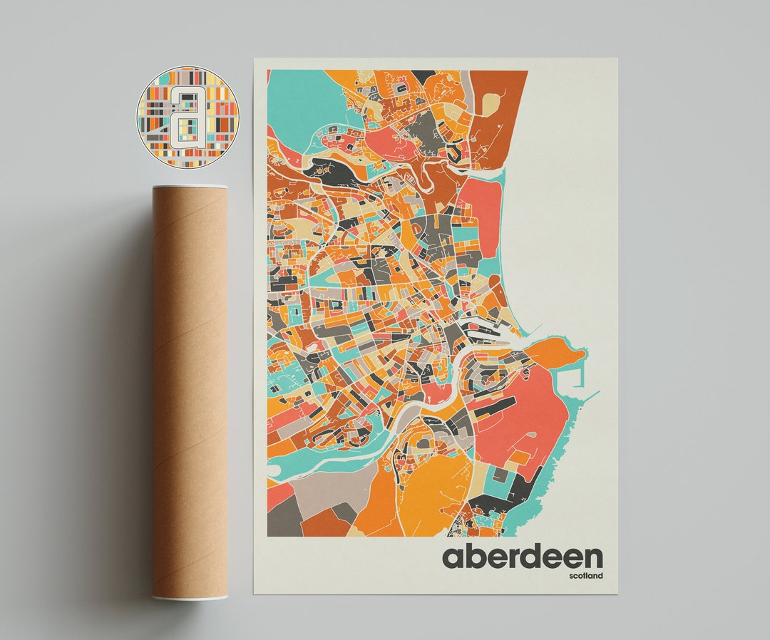 Aberdeen Map Print Colorful Map Minimalist Aberdeen Print Scotland City ...