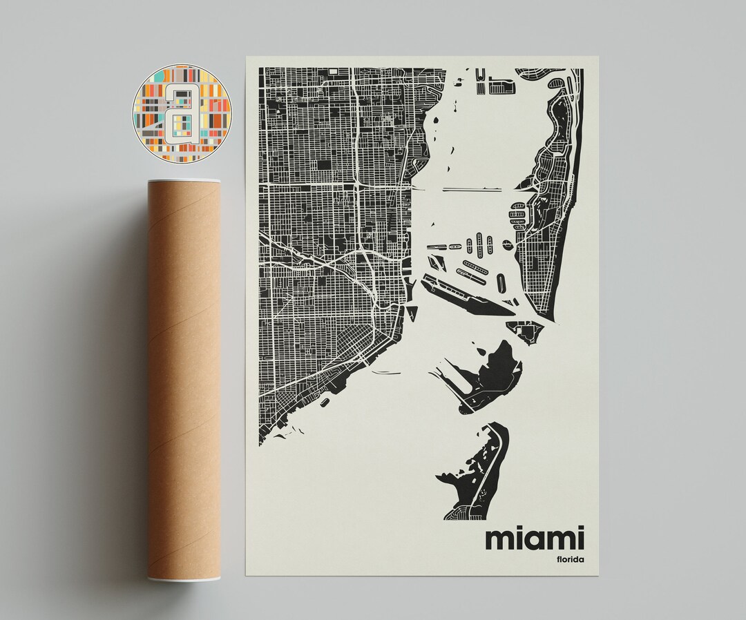 Miami City Map, Florida City Map, Minimalist City Map, Modern City Map ...