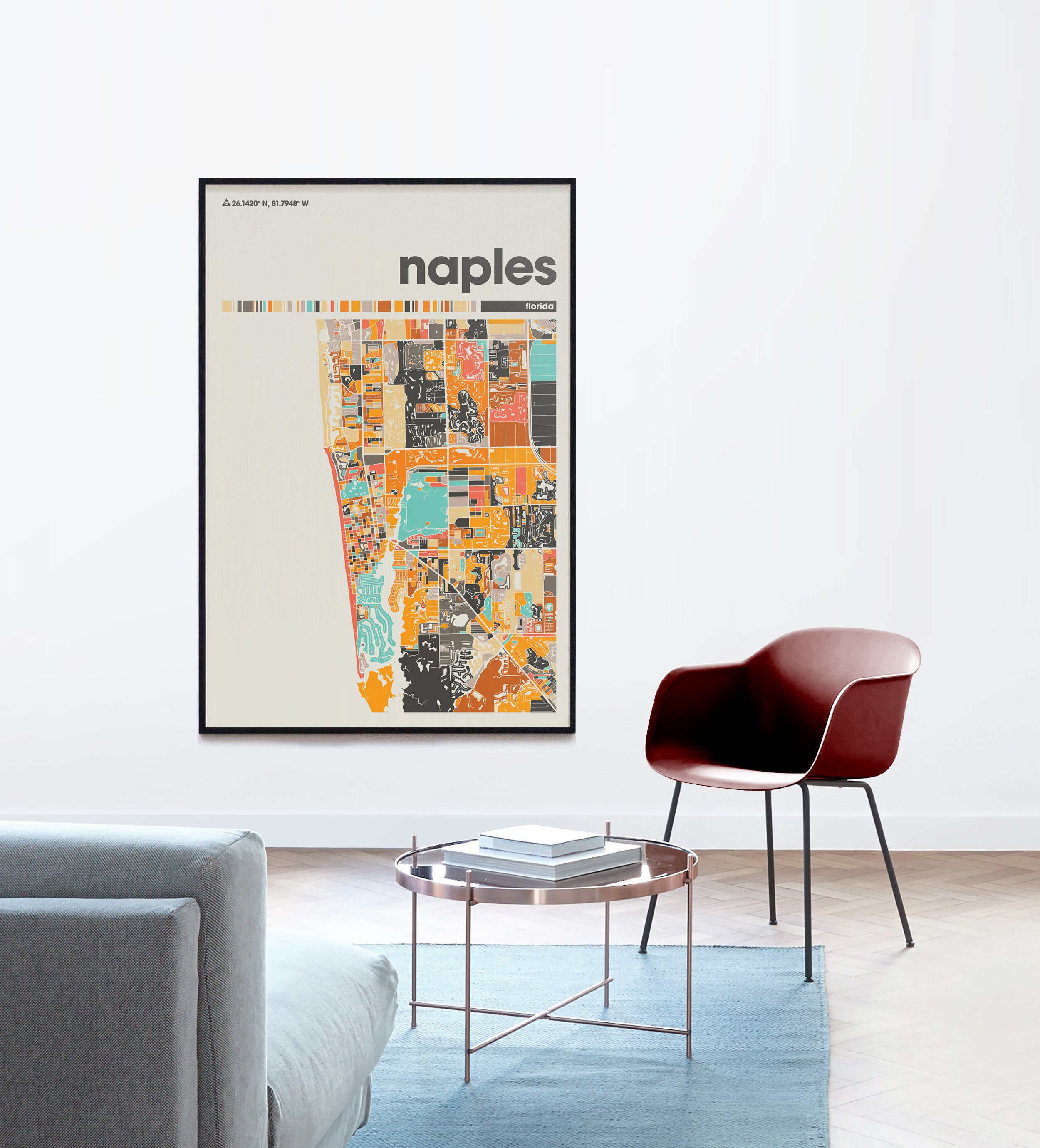 Naples Colorful Map, City of Naples Map, Naples Minimalist Map, Naples ...