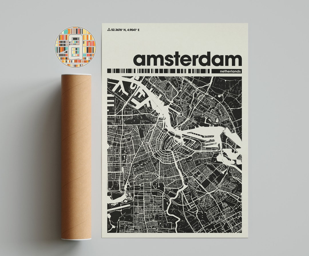 Amsterdam Map Print, Colorful Map, Minimalist Amsterdam Print ...