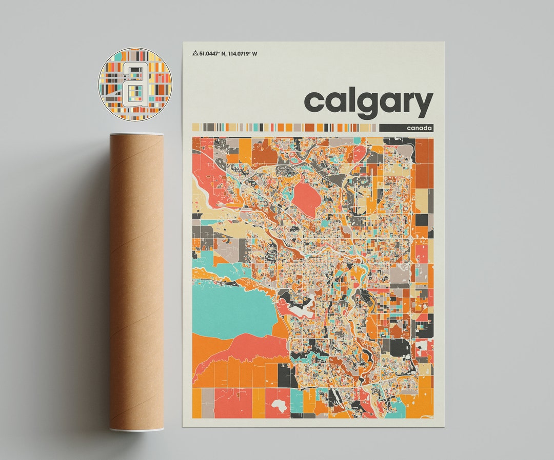 Calgary Colorful Map, City of Calgary Map, Calgary Minimalist Map ...