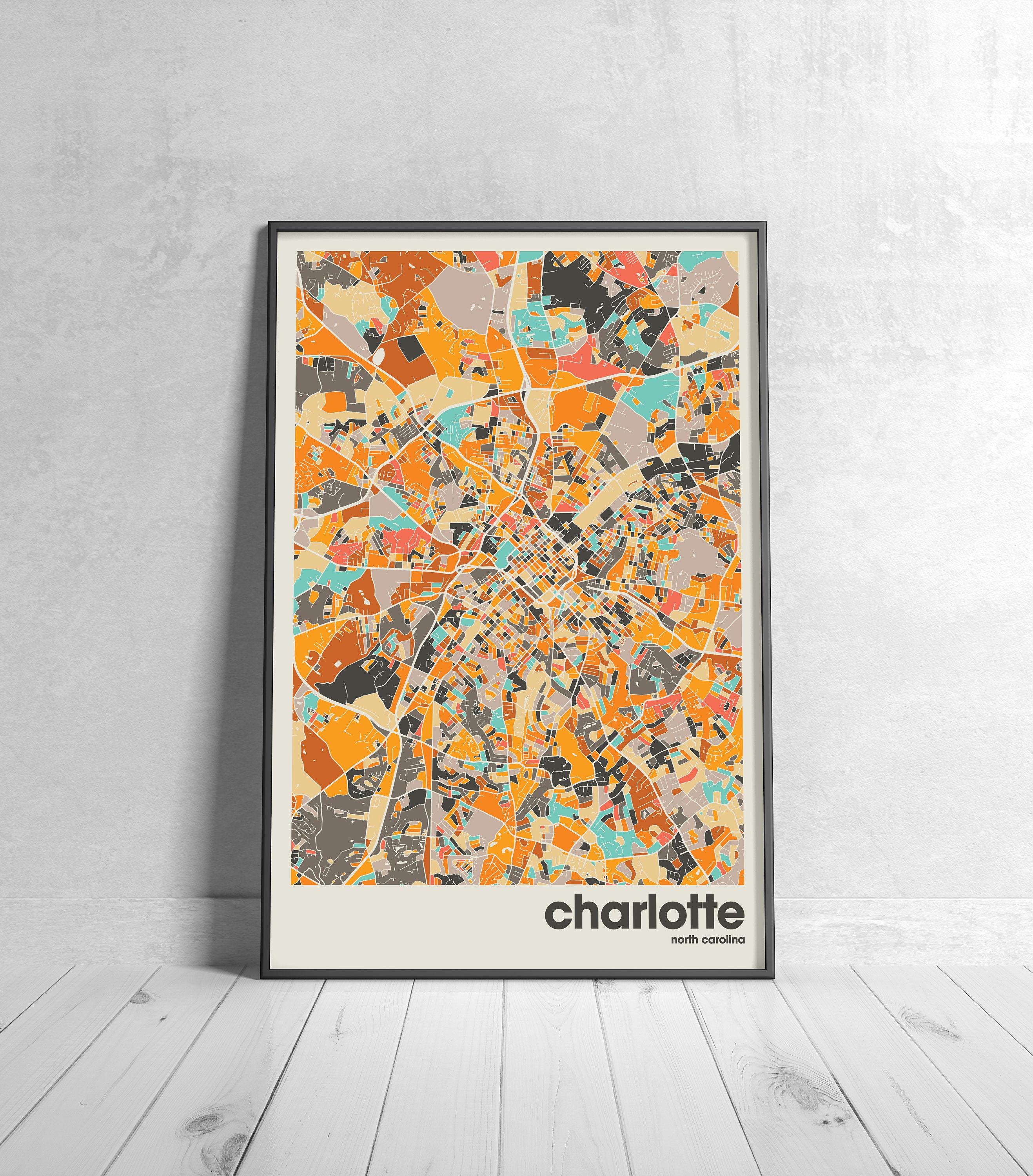 Charlotte Map Print, Colorful Map, Minimalist Charlotte Print, North ...