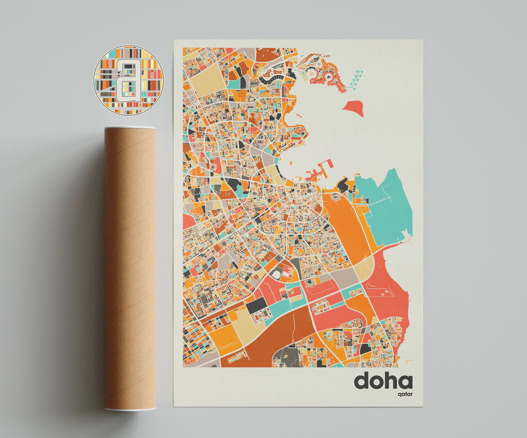 Doha Map Print, Colorful Map, Minimalist Doha Print, Qatar City Map ...