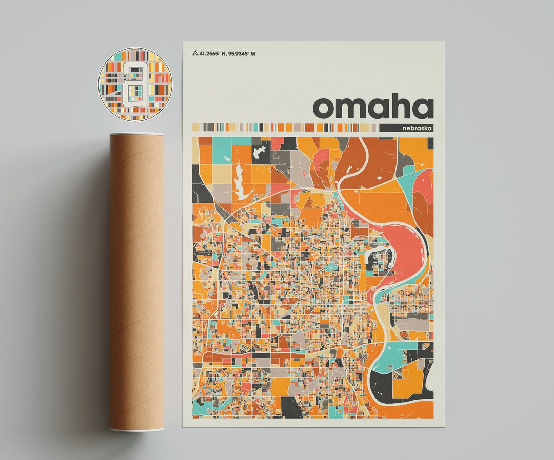 Omaha Colorful Map, City of Omaha Map, Omaha Minimalist Map, Omaha ...