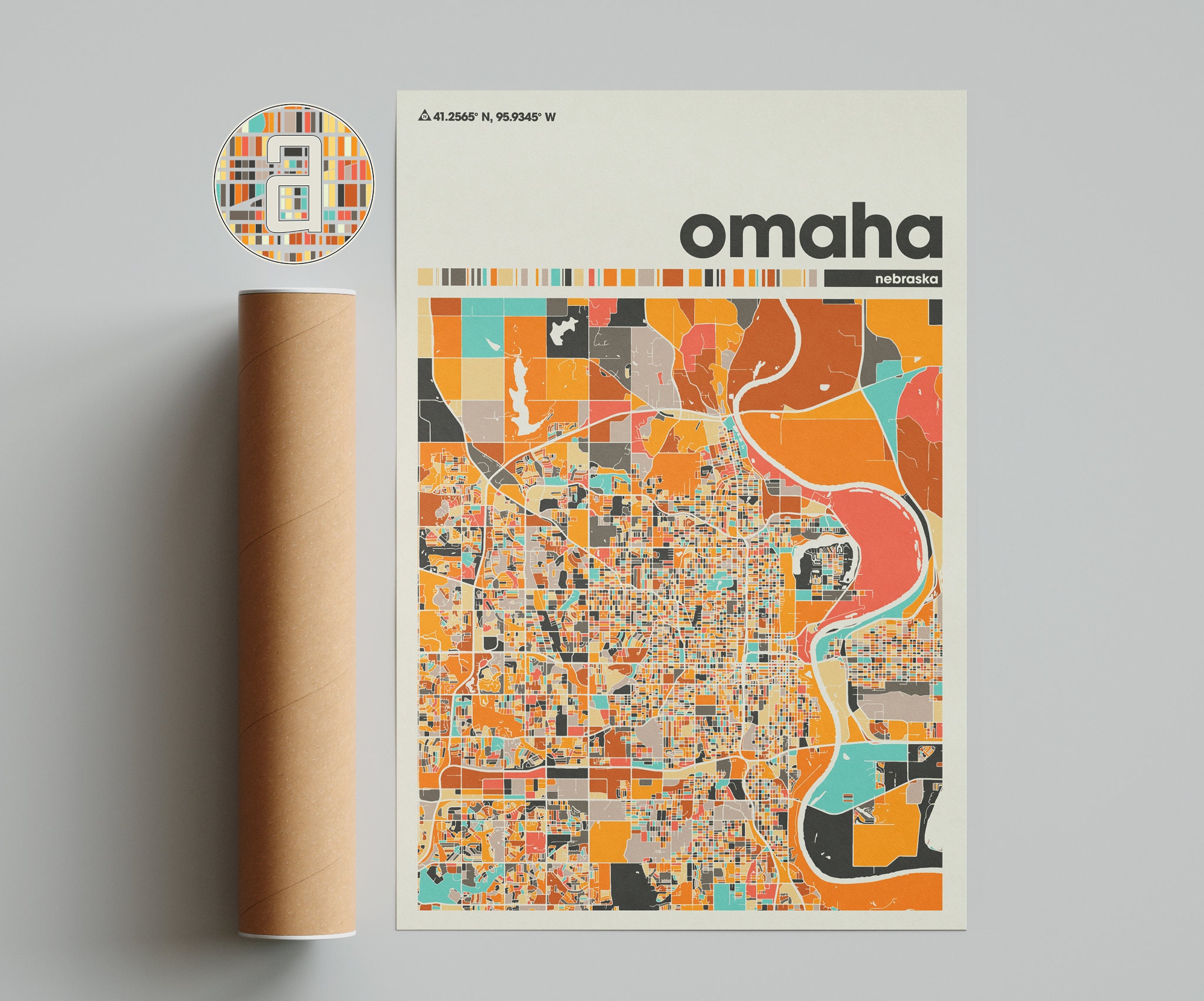 Omaha Colorful Map, City of Omaha Map, Omaha Minimalist Map, Omaha ...