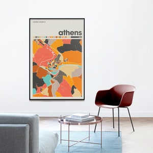 Athens Colorful Map, City of Athens Map, Athens Minimalist Map, Athens ...