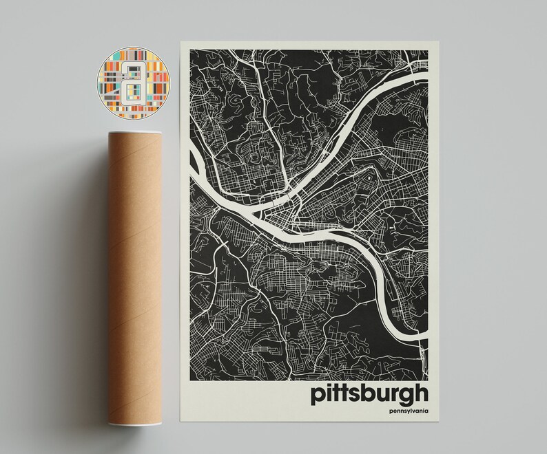 Pittsburgh Map Print, Black and White City Poster, Custom Pennsylvania ...