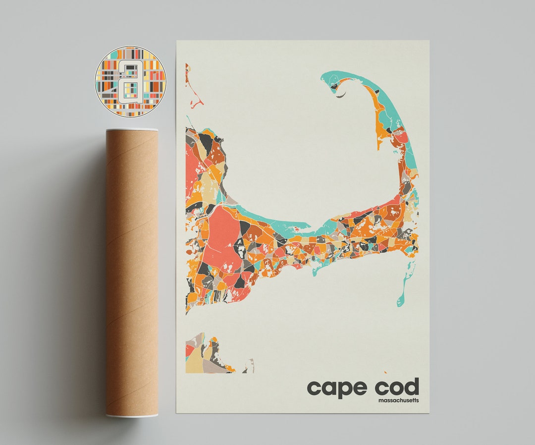 Cape Cod Map Print, Colorful Map, Minimalist Cape Cod Print ...