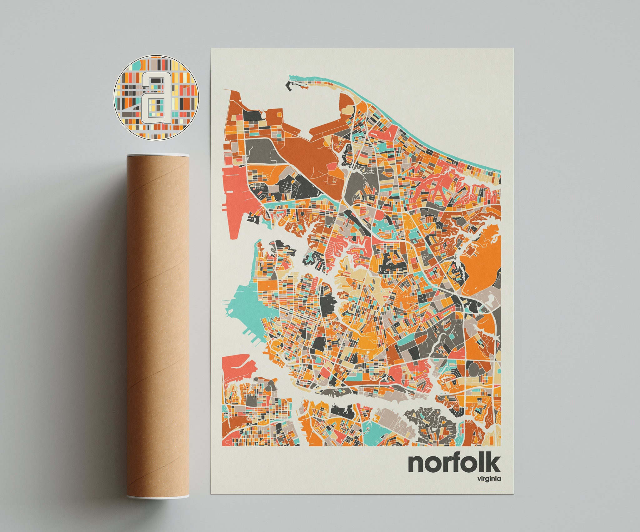 Norfolk Map Print, Colorful Map, Minimalist Norfolk Print, Virginia ...