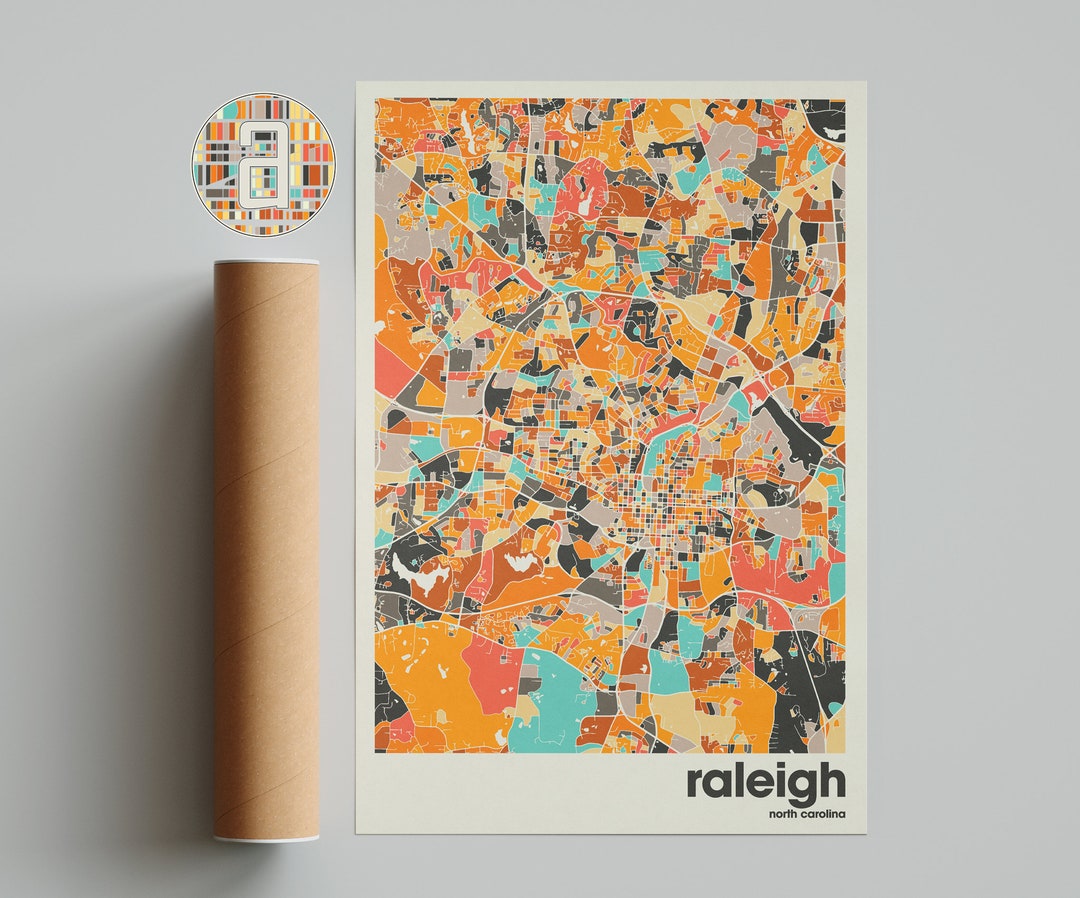 Raleigh Map Print, Colorful Map, Minimalist Raleigh Print, North ...